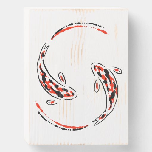 Black & Red Japanese Koi Fish Artistic Wooden Box Sign | Zazzle