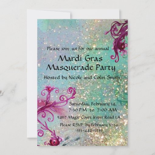 BLACK RED JESTER MASK ,Masquerade Party Blue Invitation | Zazzle