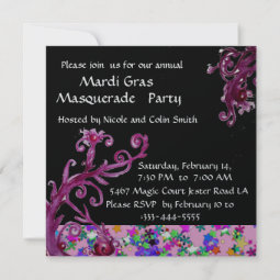 BLACK RED JESTER MASK ,Masquerade Party Silver Invitation | Zazzle
