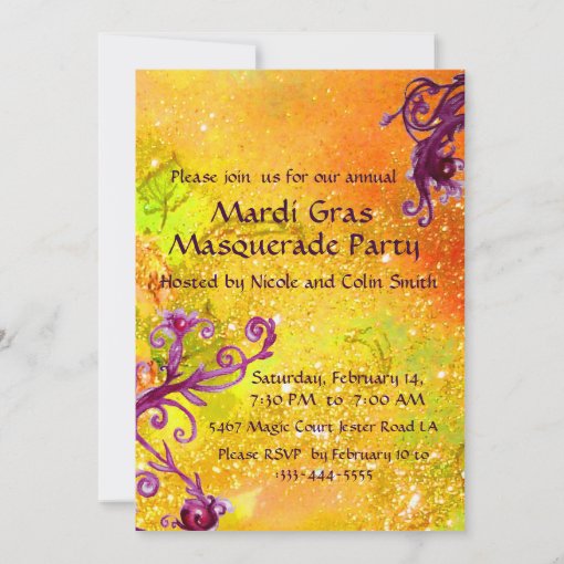 BLACK RED JESTER MASK ,Masquerade Party Yellow Invitation | Zazzle