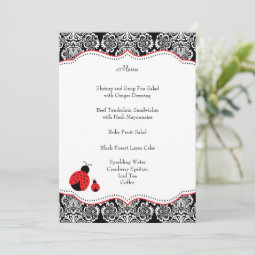 Black Red Ladybug Damask Baby Shower Menu | Zazzle