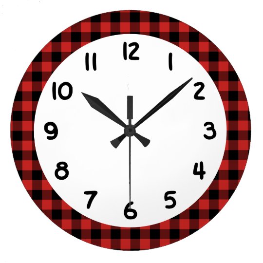 Black Red Lumberjack Buffalo Plaid Large Clock | Zazzle.com