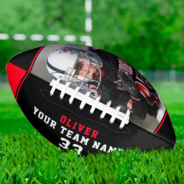 Black Red Name Number Team Photo Football | Zazzle