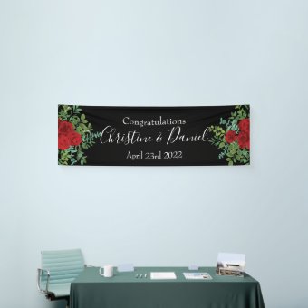 Black & Red Peony & Rose Floral Wedding Banner | Zazzle