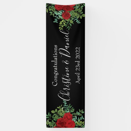 Black & Red Peony & Rose Floral Wedding Banner | Zazzle