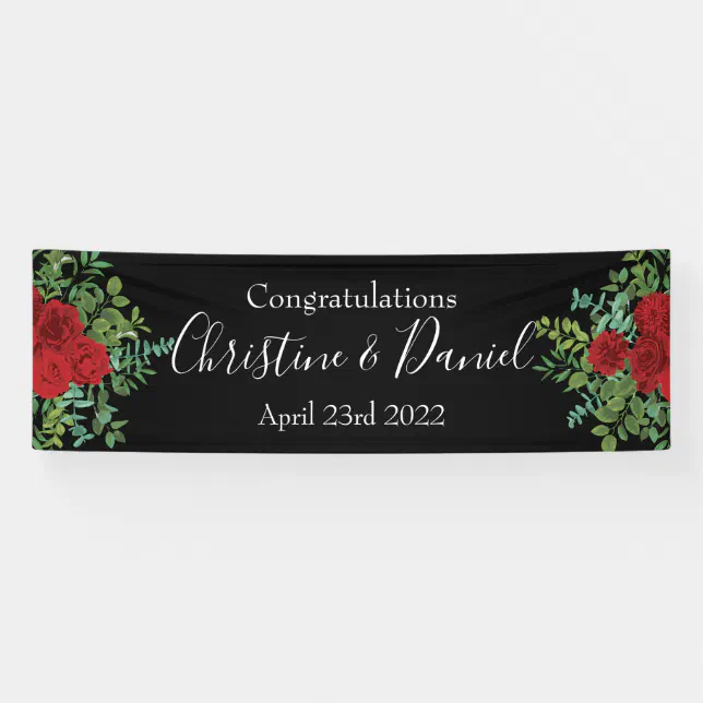 Black & Red Peony & Rose Floral Wedding Banner | Zazzle