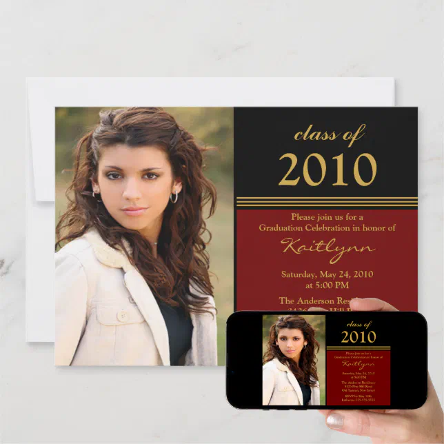 Black & Red Photo Graduation Invitation | Zazzle