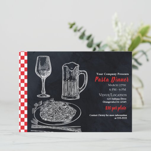 Black Red Spaghetti Pasta Chalk Dinner Party Event Invitation | Zazzle