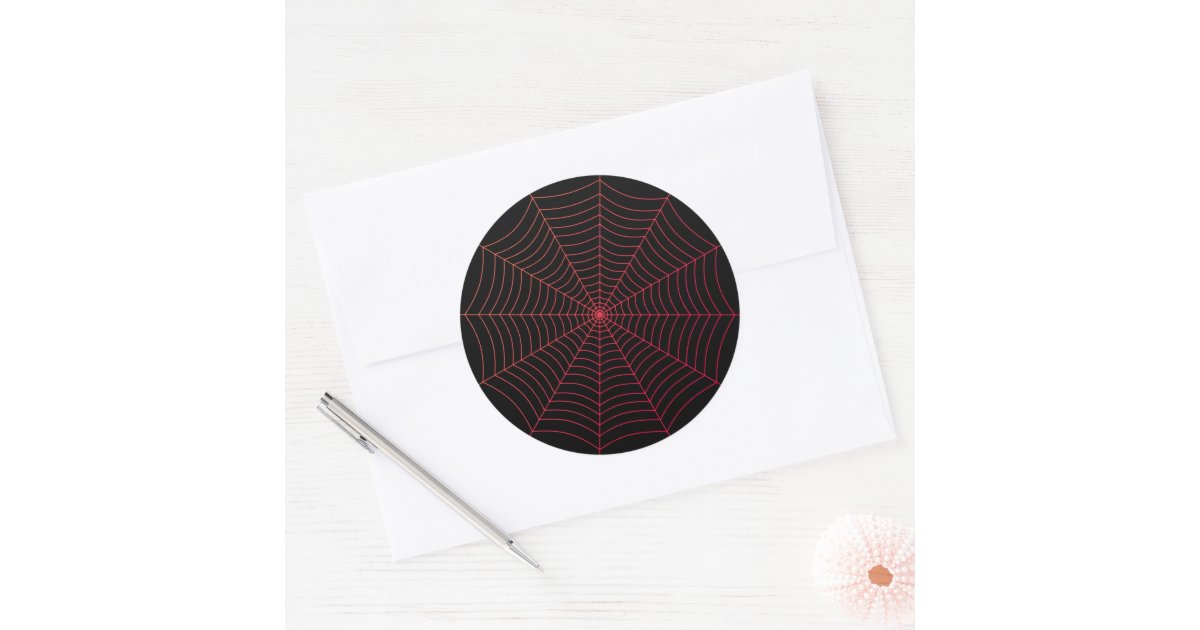 Black red spider web Halloween pattern Classic Round Sticker | Zazzle