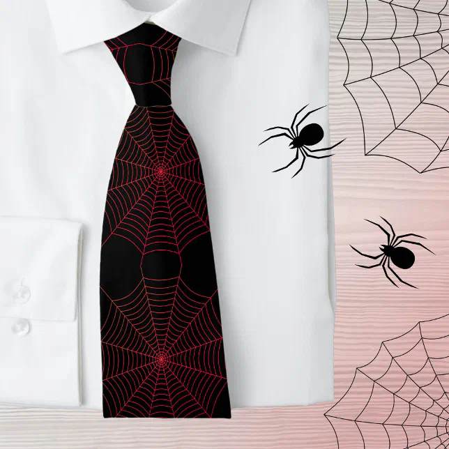 Black red spider web Halloween pattern Neck Tie | Zazzle