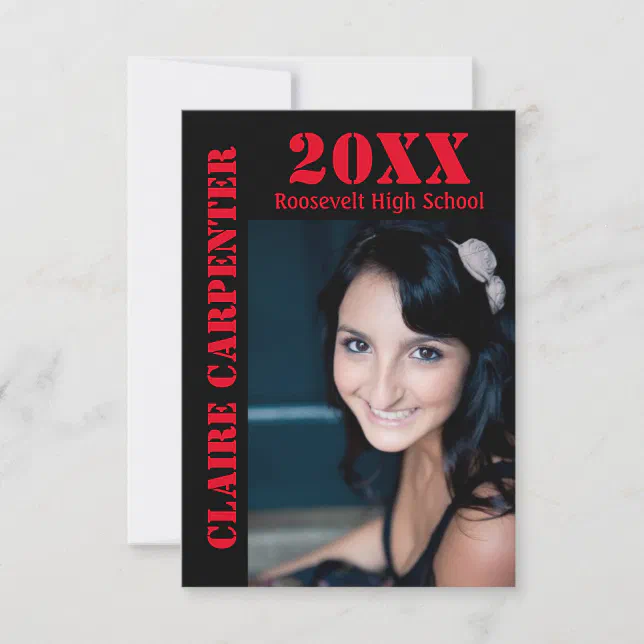 Black/Red Stencil Letters - 3x5 Grad Announcement | Zazzle