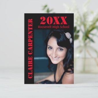 Black/Red Stencil Letters - 3x5 Grad Announcement | Zazzle