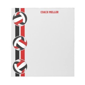 black red team colors volleyball coach custom notepad | Zazzle