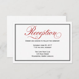 Black Red White Calligraphy Wedding Reception Card | Zazzle