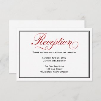 Black Red White Calligraphy Wedding Reception Card | Zazzle