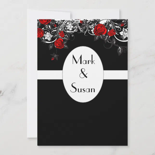 Black Red White Rose Wedding Invitation | Zazzle