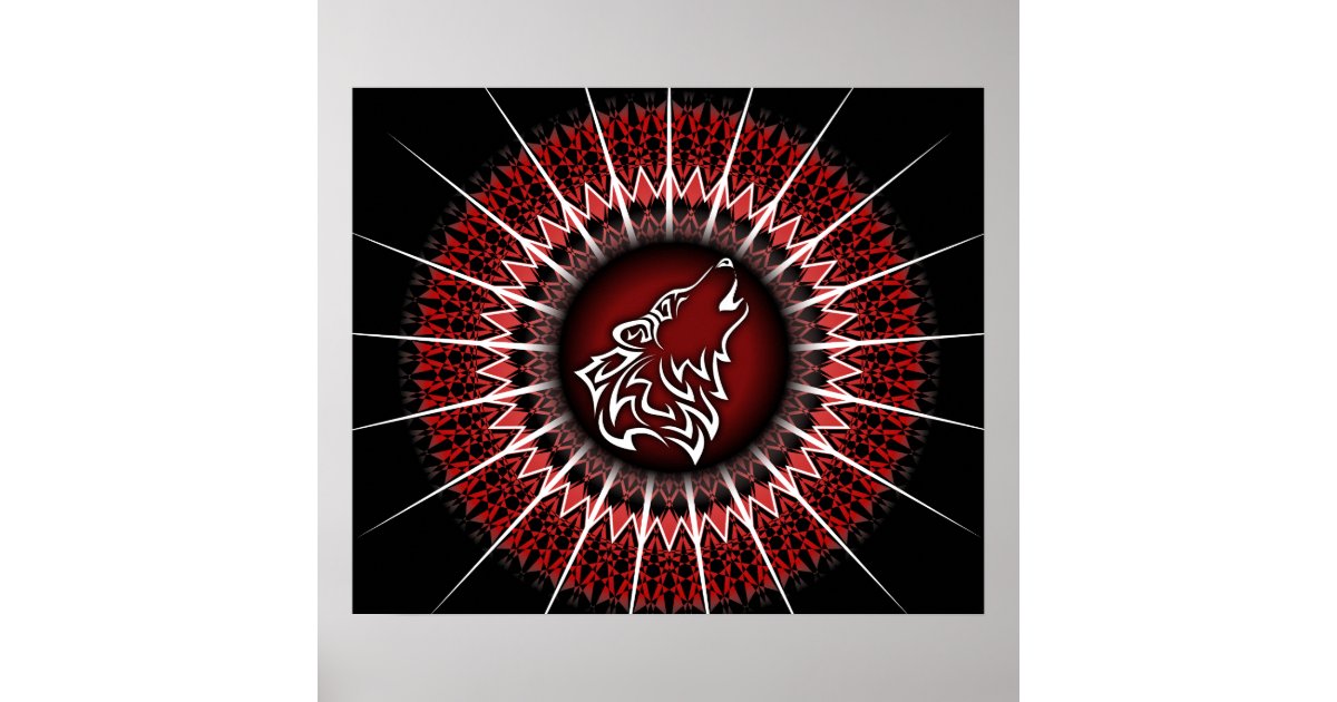 Black Red Wolf Tribal Animal Poster | Zazzle