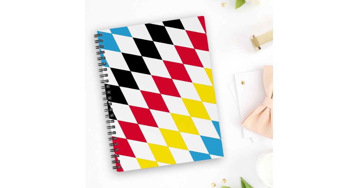 Black Red Yellow Blue Bavaria Diamond Flag Pattern Notebook | Zazzle