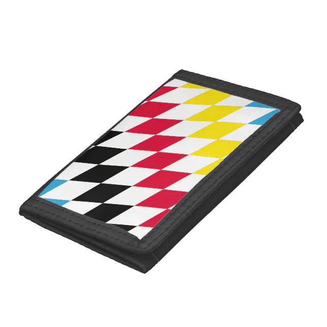 Black Red Yellow Blue Bavaria Diamond Flag Pattern Trifold Wallet | Zazzle