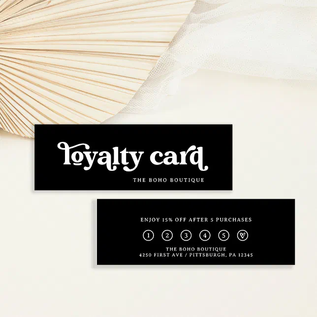 Black | Retro Boho Typography Loyalty Card | Zazzle