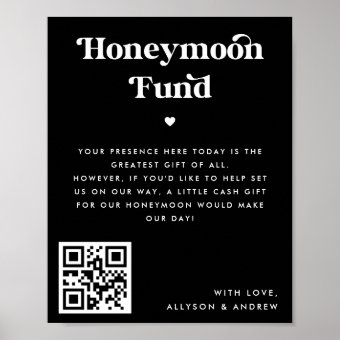 Black Retro Script Honeymoon Fund Wedding Sign | Zazzle