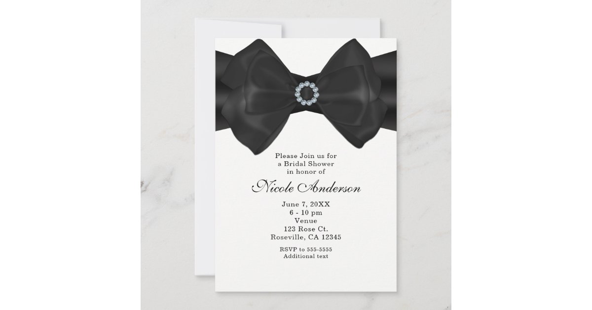 Black Ribbon Bow & Diamonds Elegant Invitations | Zazzle