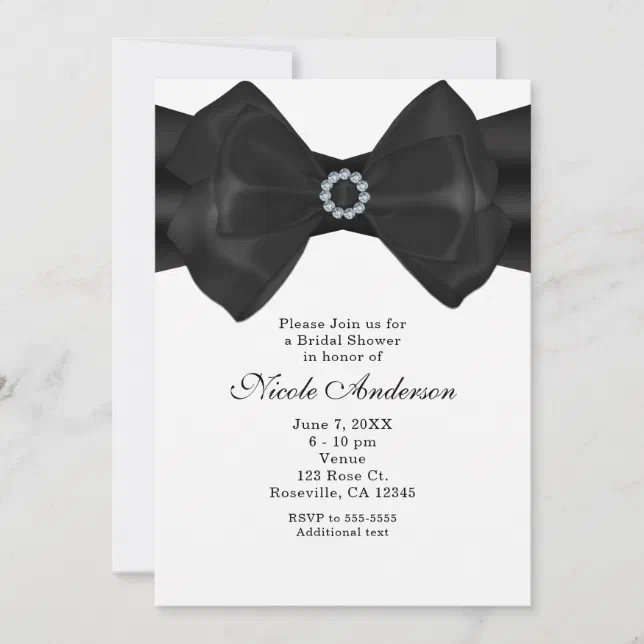 Black Ribbon Bow & Diamonds Elegant Invitations | Zazzle