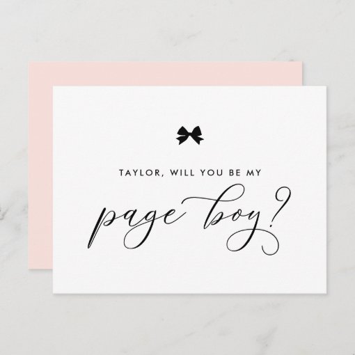 Black Ribbon Bow Will You Be My Page Boy Card | Zazzle