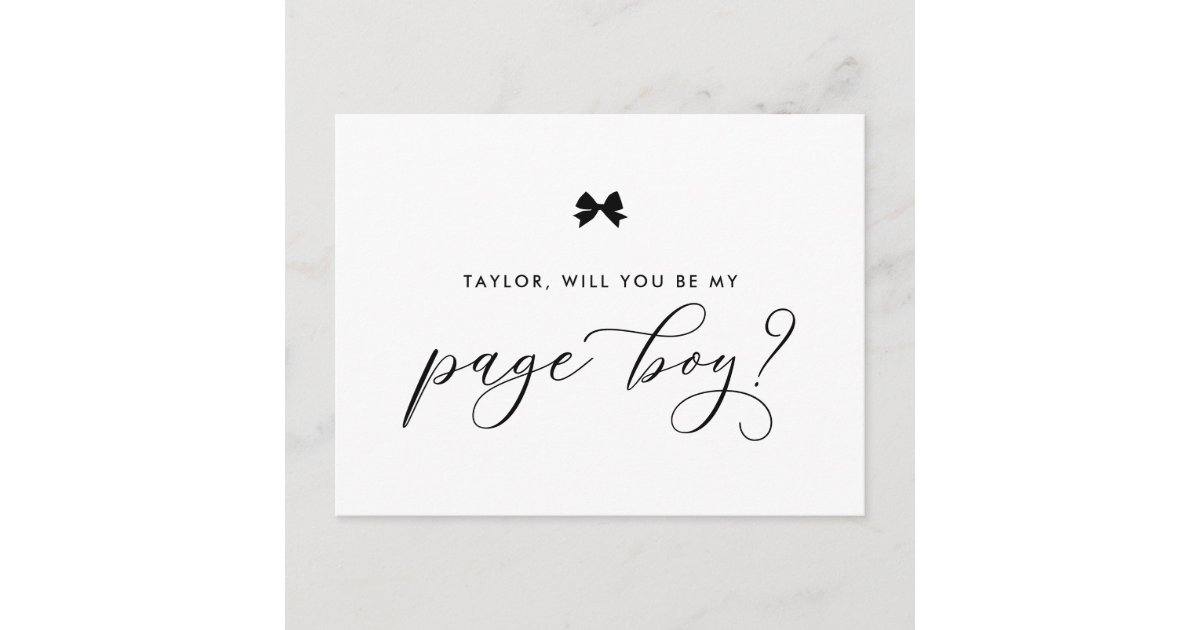 Black Ribbon Bow Will You Be My Page Boy Card | Zazzle