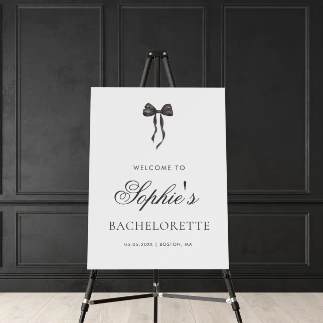 Black Ribbon Minimalist Bachelorette Welcome Sign | Zazzle