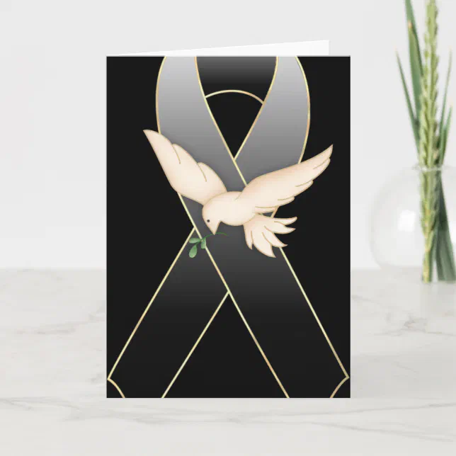 Black Ribbon w Dove Awareness Blank Greeting Card | Zazzle