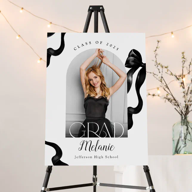 Black Ribbons Photo Grad Party Welcome Sign | Zazzle