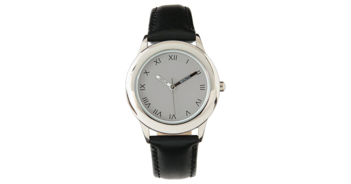 Black Roman Numbers on Grey Kids Watch arc1 | Zazzle