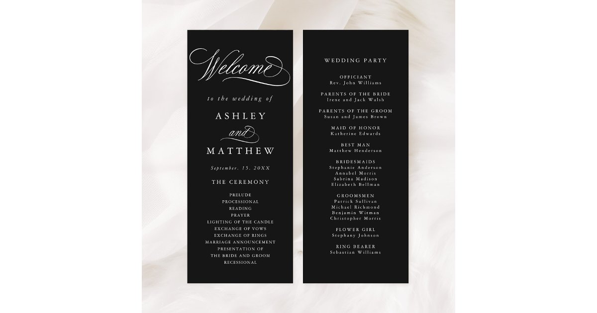Black Romantic Swirly Calligraphy Wedding Ceremony Program | Zazzle