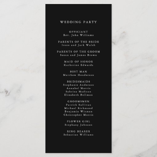 Black Romantic Swirly Calligraphy Wedding Ceremony Program | Zazzle