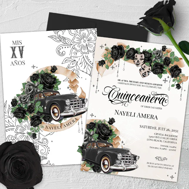 Black Rose Chola Lowrider Chicana Quinceanera Invitation | Zazzle