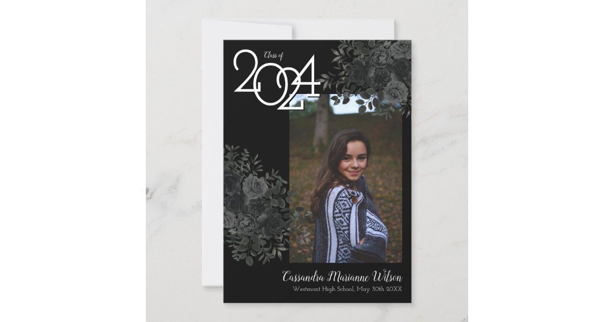 Black Rose Dark Gothic Graduation Announcement | Zazzle