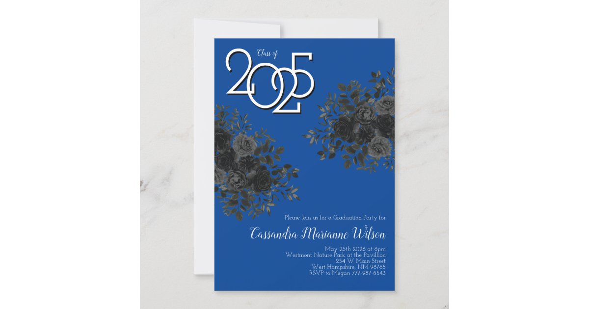 Black Rose Dark Gothic Graduation Party Blue Invitation | Zazzle