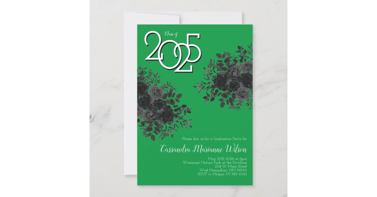 Black Rose Dark Gothic Graduation Party Green Invitation | Zazzle