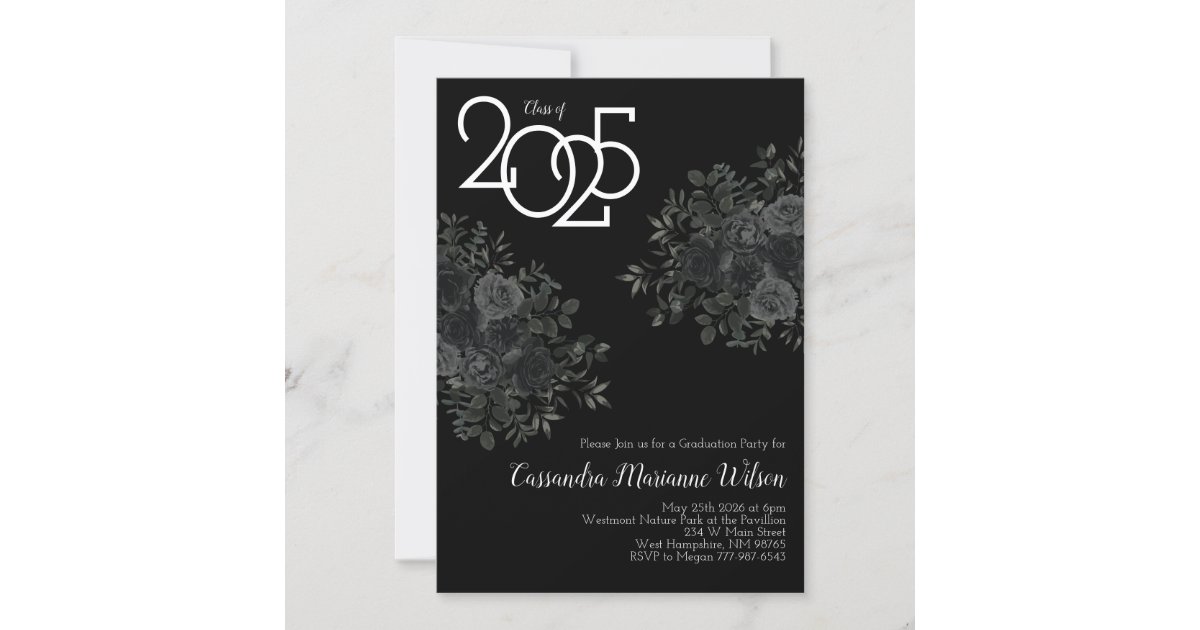 Black Rose Dark Gothic Graduation Party Invitation | Zazzle