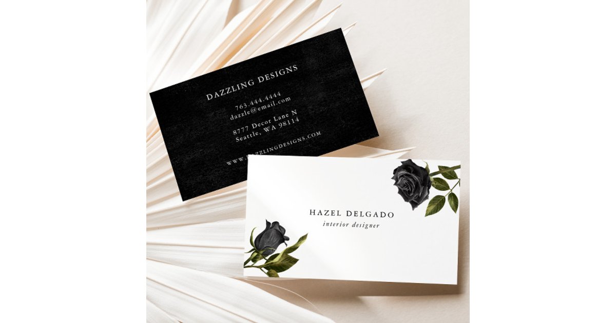 Black Rose Floral Business Card | Zazzle