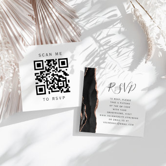 Black Rose Gold Agate Wedding QR Code RSVP Enclosure Card | Zazzle