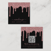Black Rose Gold Dripping Glitter QR Code Square Business Card | Zazzle