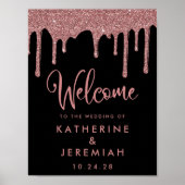 Black Rose Gold Dripping Glitter Wedding Welcome Poster | Zazzle