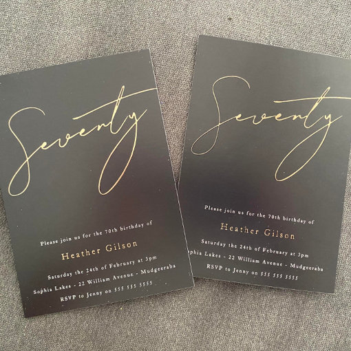 Black & Rose Gold Foil Script 70th Birthday Party Foil Invitation | Zazzle