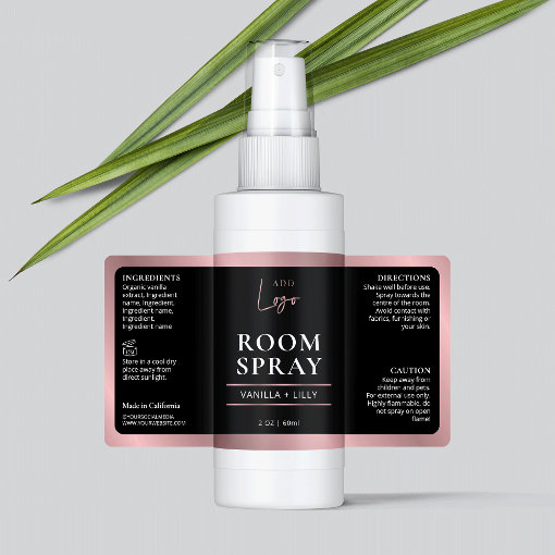 Black & Rose Gold Logo Air Freshener Spray Label | Zazzle