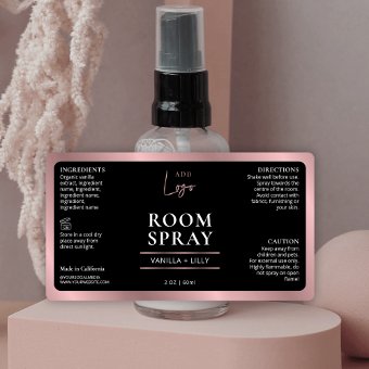 Black & Rose Gold Logo Air Freshener Spray Label | Zazzle