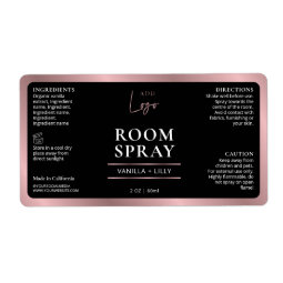 Black & Rose Gold Logo Air Freshener Spray Label | Zazzle