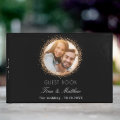 Black rose gold photo sparkles elegant wedding guest book | Zazzle