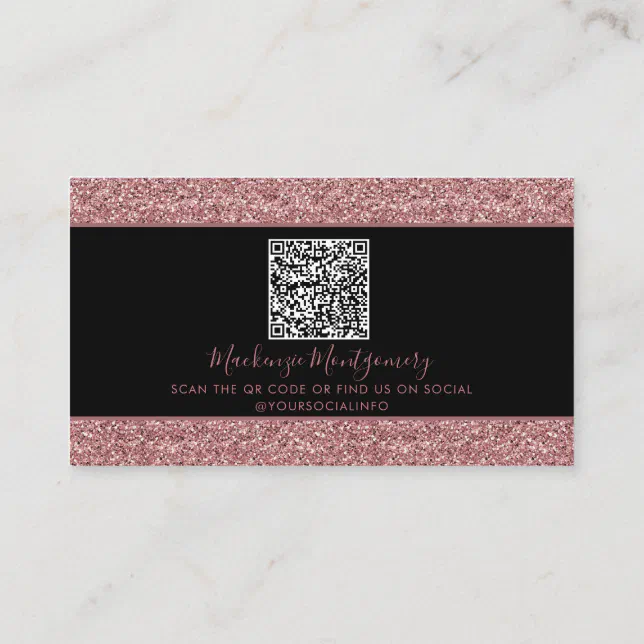 Black Rose Gold Sparkle Glitter Drips QR Code Business Card | Zazzle